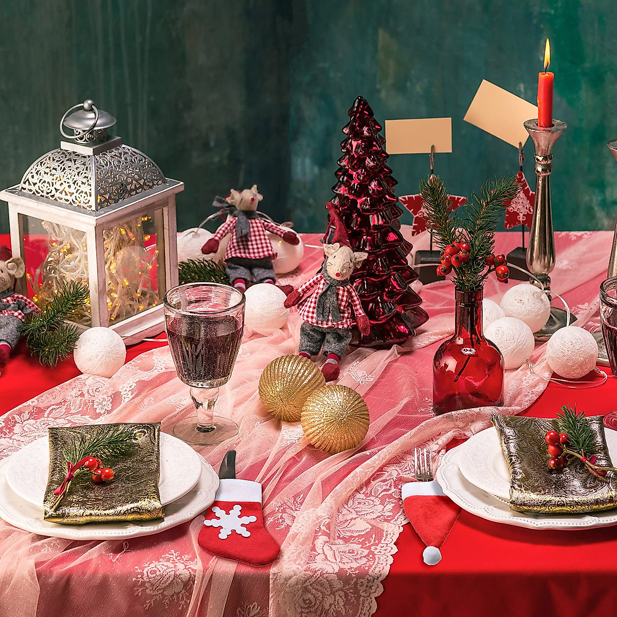 60 Pcs Christmas Santa Hats Silverware Holders Socks Snowflake Tableware Holders Christmas Table Decorations Flatware Organizers for Xmas Table Dinnerware Party Supplies