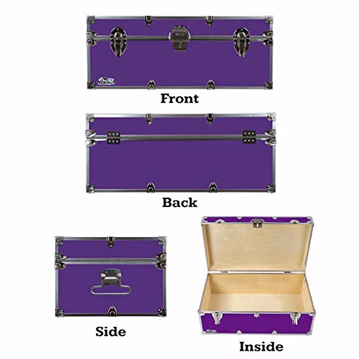 C&N Footlockers Summer Camp Trunk with Organizer Tray - Happy Camper Storage Chest - Available in 20 Colors - 32 x 18 x 13.5 Inches (Purple)