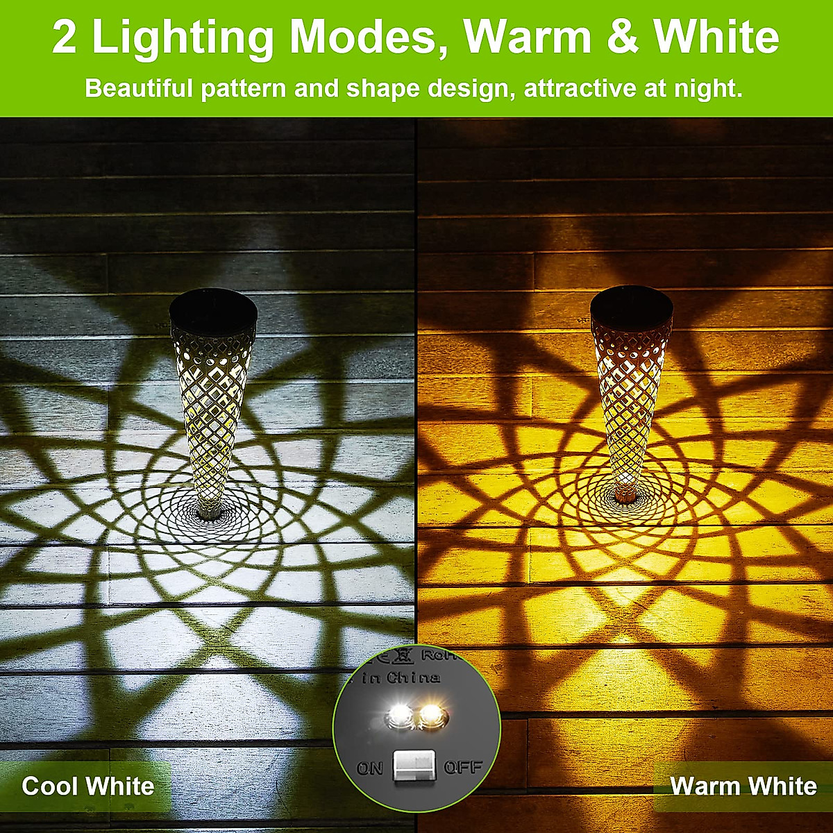 RECHOO Solar Garden Lights, 6 Pack Garden Decor Solar Outdoor Lights Decorative, Warm White & Cool White Garden Lights Solar Powered Waterproof, Outdoor Solar Lights for Yard Patio Backyard Decor