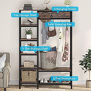Tribesigns Entryway Hall Tree with 5-Tier Storage Shelves and 4 Hooks, Freestanding Closet Organizer Coat Garment Rack for Hallway Bedroom