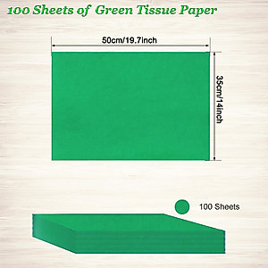 100 Sheets Green Tissue Paper - Artdly 14 x 20 Inches Recyclable Green Wrapping Paper Bulk for Weddings Birthday DIY Project Wrapping Crafts Decor