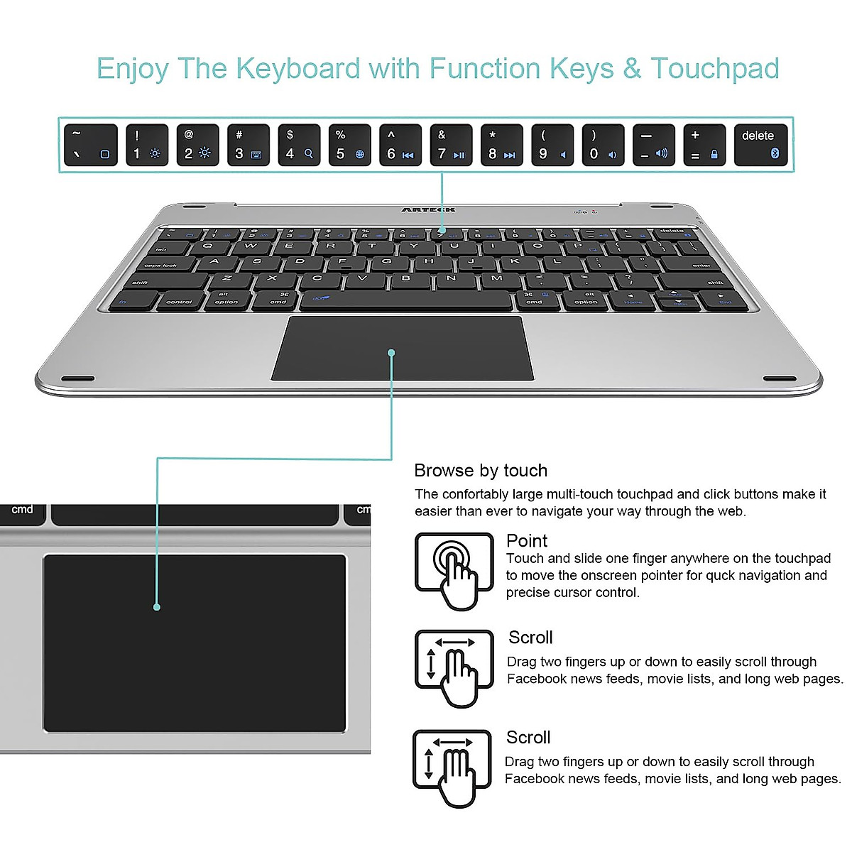 Arteck iPad Air 2024 11-inch/Air 10.9-inch/Pro 2022 Keyboard Case with Trackpad, Bluetooth Keyboard with Folio Full Protection Case and Touchpad for Apple iPad Air 2024 11inch with Swivel Rotating