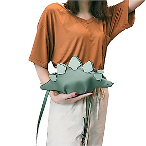 Fozehlad Novelty Dinosaur Shoulder Cross Body Bag for Little Girl, PU Leather Rivet Messenger Handbag for women(PU,Grayish Blue)