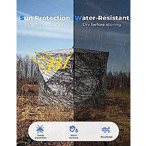 KEMIMOTO Hunting Blind 2-3 Person, See Through Ground Blind 270 Degree Pop Up, Portable Camo Tent for Deer & Turkey Hunting