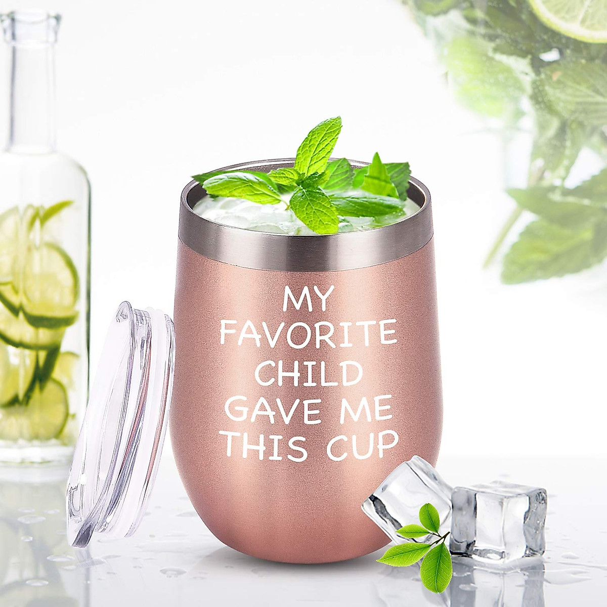 My Favorite Child Gave Me This Cup Wine Tumbler, Best Mom Dad Gifts for Parents Mom Dad Men Women Birthday Christmas Mother's or Father's Day, 12 Oz Insulated Stainless Steel Wine Tumbler, Rose Gold