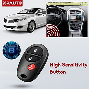 NPAUTO Key Fob Replacement Fits for Toyota Sienna 2004-2017, Tacoma 2005-2016, Tundra 2007-2017, Sequoia 2008-2017, Highlander 2008-2013, Keyless Entry Remote Control Car Key Fob, CGQ43VT20T