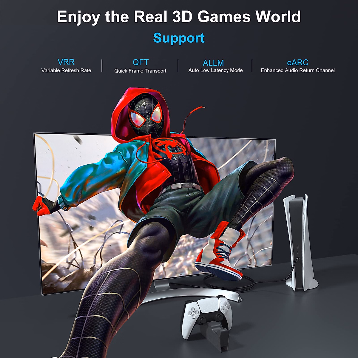 huaham 8K Fiber Optic HDMI Cable 3.3ft, 48Gbps Ultra High Speed HDMI 2.1 Cable 8K@60Hz 4K@120Hz, Support eARC RTX 3090 HDCP 2.2&2.3 Dolby Compatible with PS5, Xbox Series X, Roku/Fire/Sony/LG CX TV