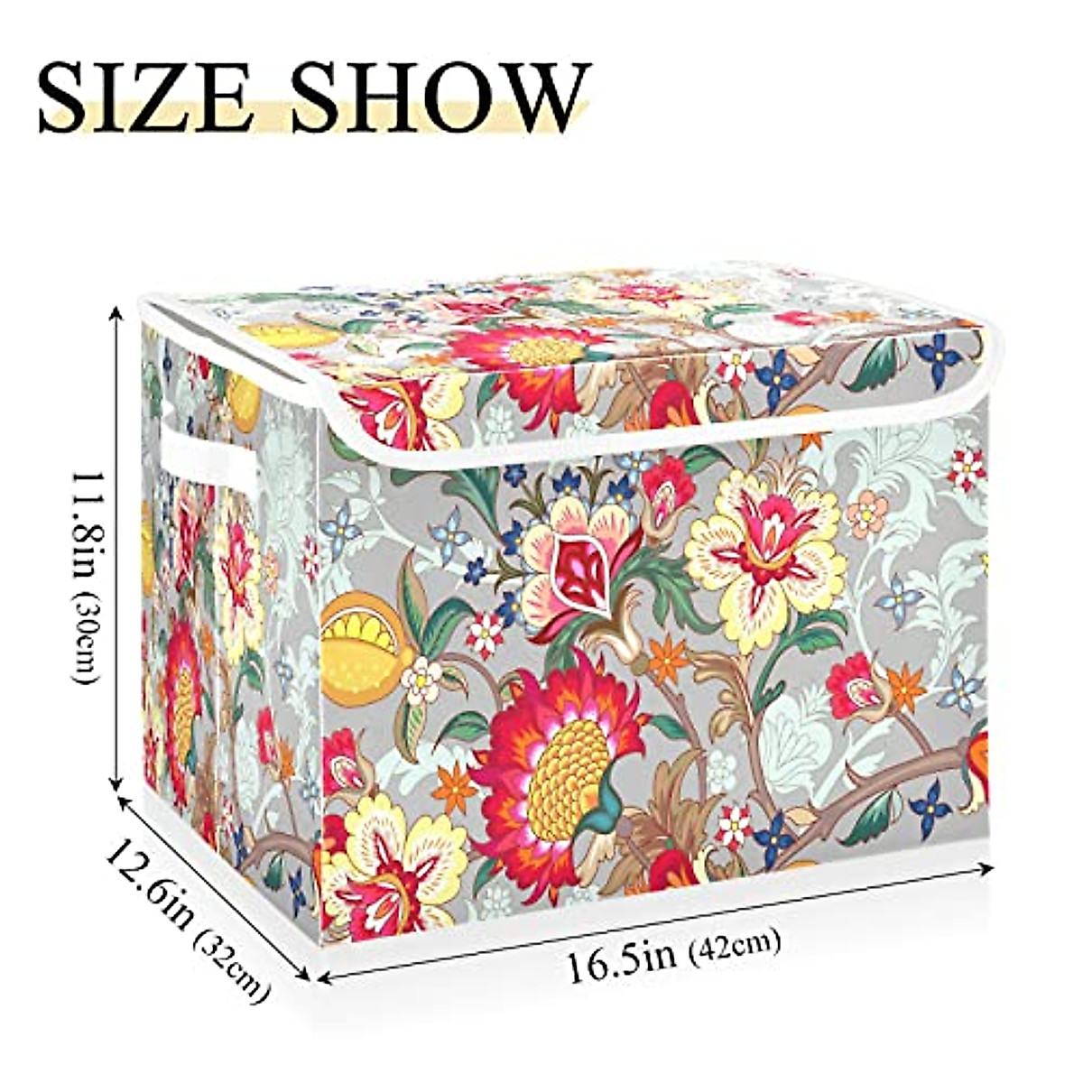 Elegant Flower Storage Basket 16.5x12.6x11.8 In Collapsible Fabric Storage Cubes Organizer Large Storage Bin with Lids and Handles for Shelves Bedroom Closet Office
