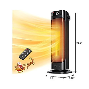 VAGKRI 24"Space Heater, 1500W Portable Electric Heater with Thermostat, Remote, 3 Modes, Timer, Oscillating, Overheating & Tip-Over Protection, Fast Ceramic Heater for Bedroom Office Garage Indoor Use