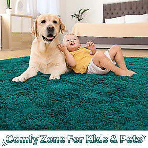 BENRON Living Room Rug 4x6 Area Rug Teal Green Fluffy Rugs for Bedroom Fuzzy Rugs for Girls Kids Room Shaggy Nursery Rug Memory Foam Rug Anti-Slip Carpets
