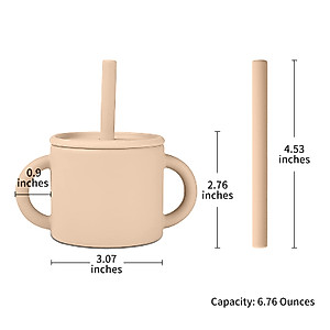 Silicon Sippy Trainer Straw Cups Double Handle Silicone Cup, Baby Training Cup with Handles Lid and Straw, BPA Free, Unbreakable 6.7oz