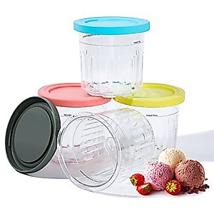 LP 4 Pcs Ice Cream Pints Containers and Lids, 16oz Cups Compatible with NC301 NC300 NC299AMZ Series Creami Ice Cream Makers, Creami Deluxe Pint Containers, BPA-Free, Dishwasher Safe