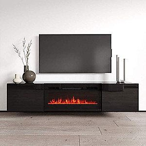 Meble Furniture Cali EF Wall Mounted Electric Fireplace Modern 72" TV Stand - Black