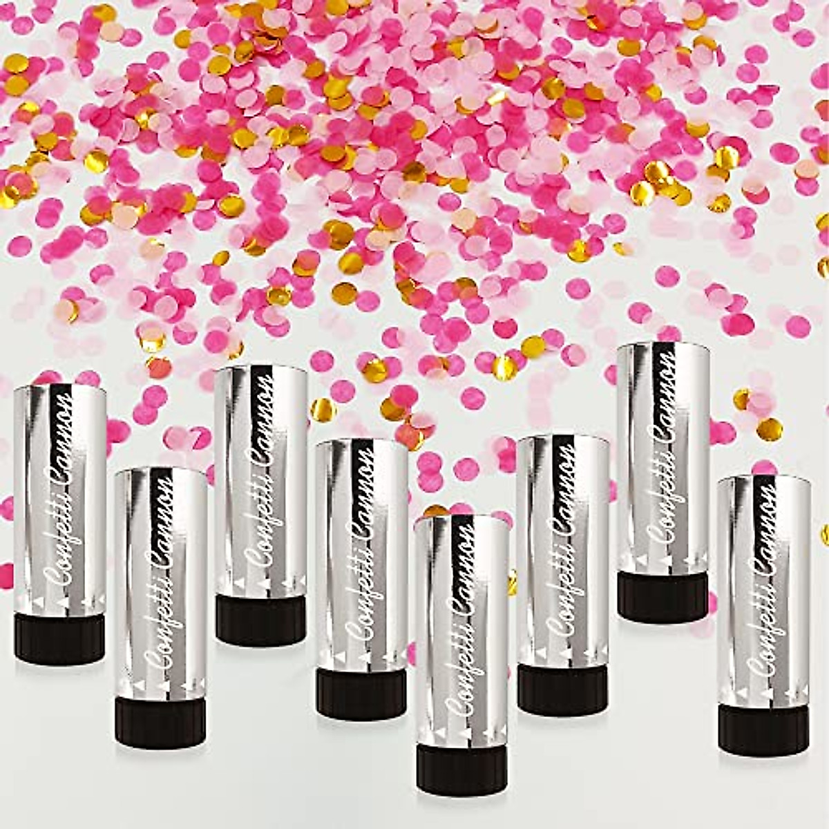 8 PCS Push Pop Confetti Poppers Cannons for Wedding Birthday Graduation Baby Shower Anniversary Christmas New Year's Kids Fun Party Supplies Decorations and Favors (Pink + Gold)