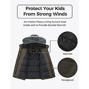 wantdo Girl's Warm Winter Coat Fleeced Puffer Jacket Windproof Hooded Parka Army Green 6-7