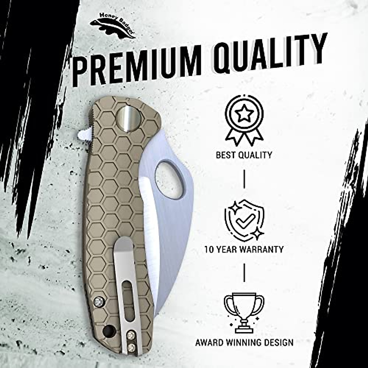 Western Active Honey Badger Pocket Knife, EDC Claw Hawkbill Folding Utility Knife, EDC Knife with Stainless Steel Blade, Claw Pocket Knives, Reversible Pocket Clip - 3.4" (Claw Smooth Large Tan)