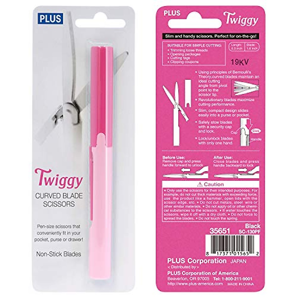 Plus Pen Style Non Stick Compact TSA Twiggy Scissors with Cover Rose