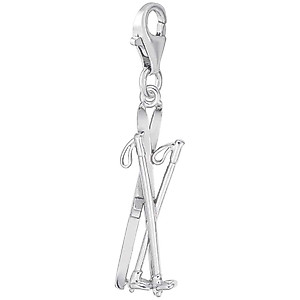 Rembrandt Charms Cross Country Skis Charm with Lobster Clasp, Sterling Silver