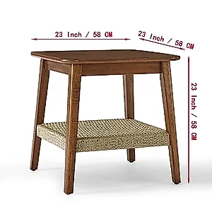 Oriental eLife Mid-Century Side Table with Woven Shelf,Boho End Table with Storage,Small Side Table for Living Room,Couch,Bedroom,Patio,Home Office (23")
