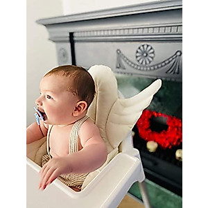 Pamuk Atölyesi High Chair Cushion, Angel Wings,100% Soft Cotton, Breathable, Comfortable,Double-Faced,Stainproof and Washable (White)