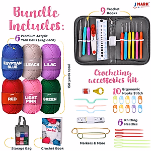 J MARK Crochet Kit for Beginners – Complete Crocheting Set with Acrylic Yarn and Accessories