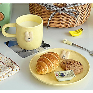 LARYVIN Cute Rabbit Coffee Mug, Yellow Bunny Cookie Style. Safety Ceramic 14oz Cartoon Cappuccino Cup for Office and Home. Best Gifts for Women & Girls.