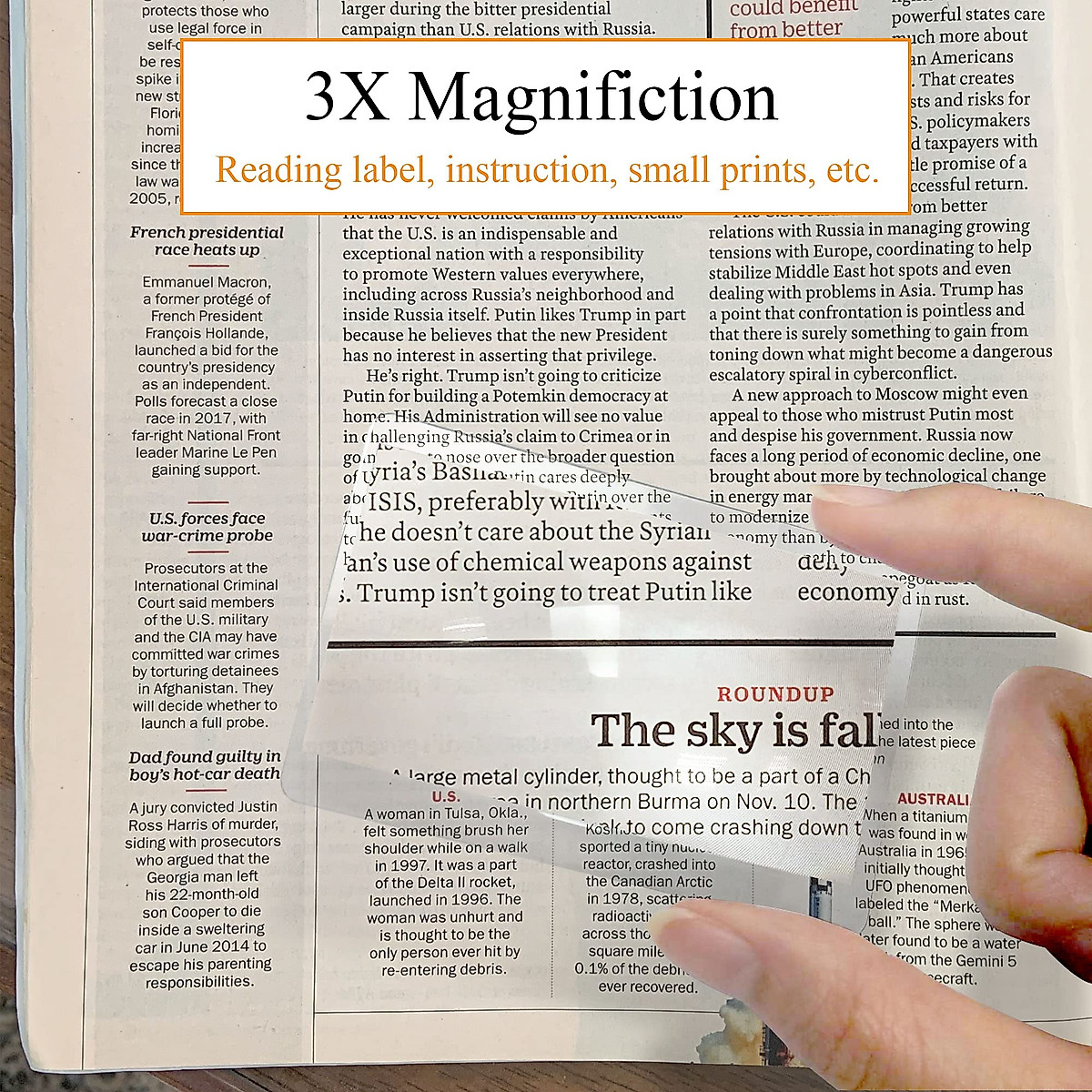 MAGDEPO Page Magnifying Sheet 3X Lightweight Optical Plastic Fresnel Lens with 3X Card Magnifiers, for Reading Small Prints, Map, Book, Magazine, etc.