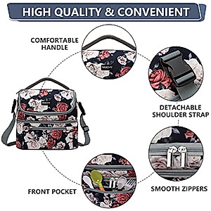 VASCHY Lunch Bag for Women, Insulated Lunch Box Leak-proof Cooler Bag in Dual Compartment Lunch Tote for Work 14 Cans Rose