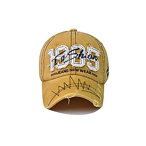 Washed Baseball Cap for Men Women Adjustable Distressed Denim Hat Dad Hat Trucker Hat (Yellow) 6 3/4-7 1/2