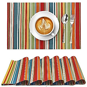Ruvanti Placemats 100% Cotton 13x19 Inch, Dining Table Placemats Set of 6, Modern Place Mats for Dining Table Decor, Kitchen & Table Linens, Coffee Mat for Christmas Dinners – Multi Stripe