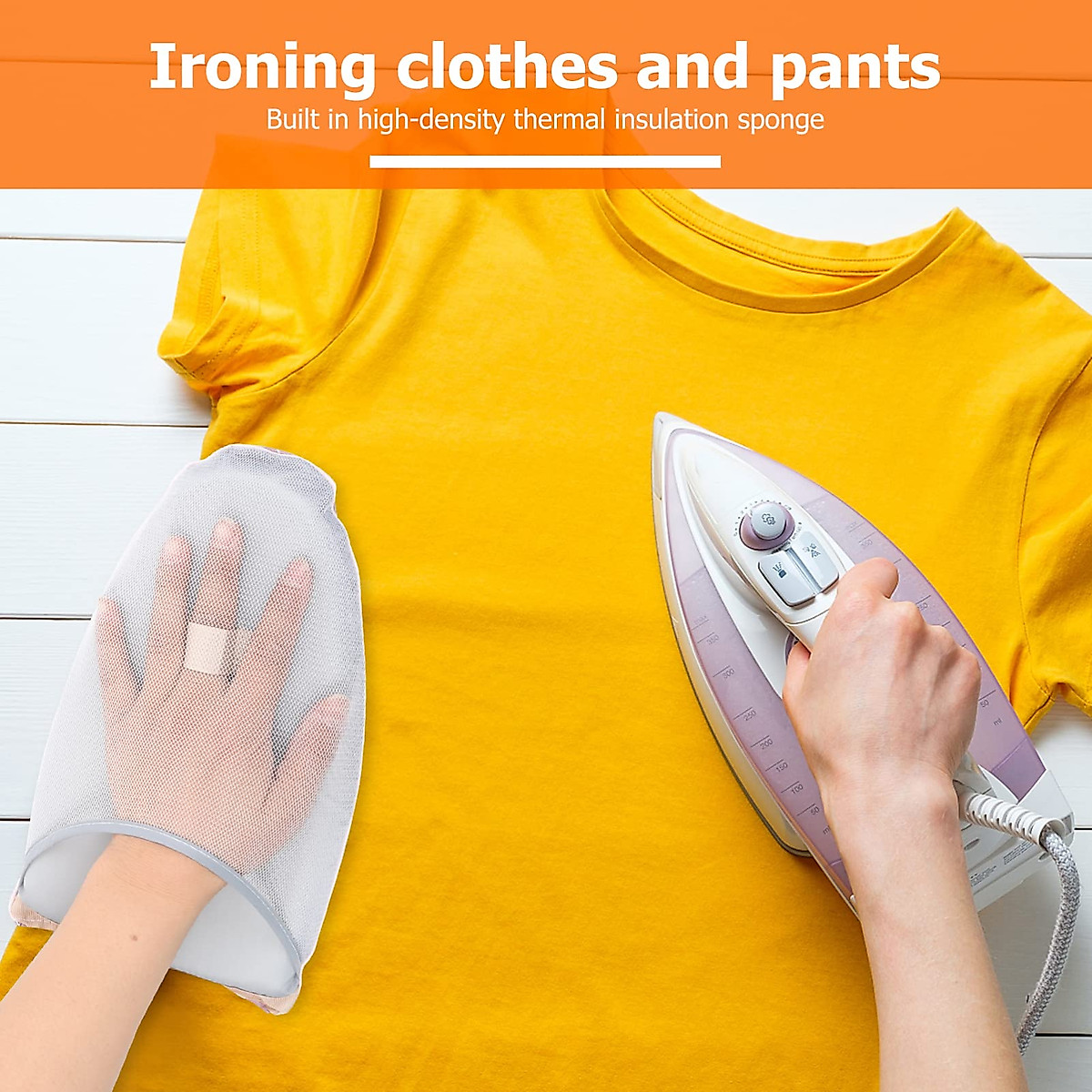Zerodeko 2pcs Ironing Gloves Food Steamer Over The Door Ironing Board and Iron Holder Baking Gloves Mini Clothes Iron Garment Steaming Gloves Finger Button Sponge Household