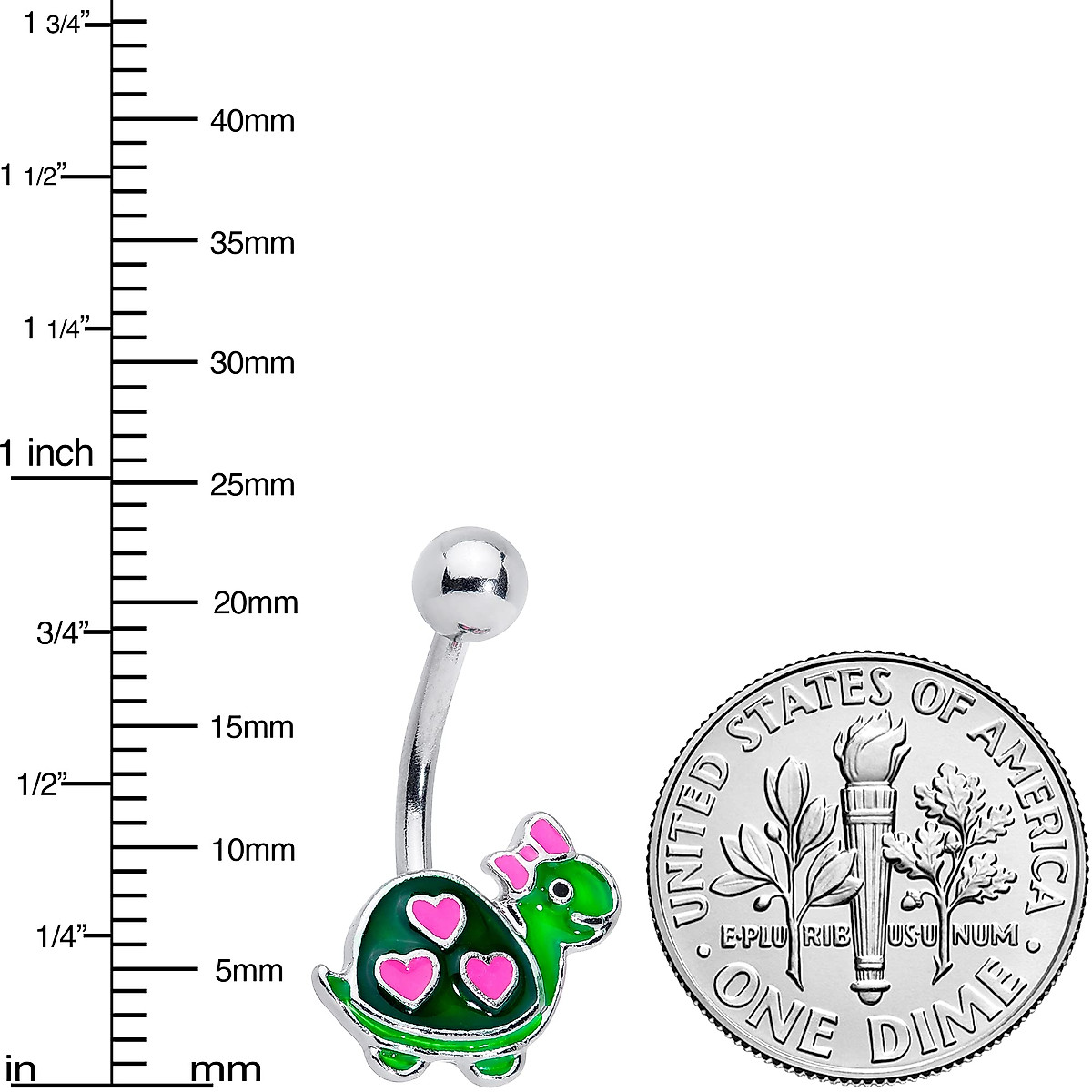 Body Candy Womens 14G 316L Stainless Steel Navel Ring Piercing Green Turtle Hearts Belly Button Ring