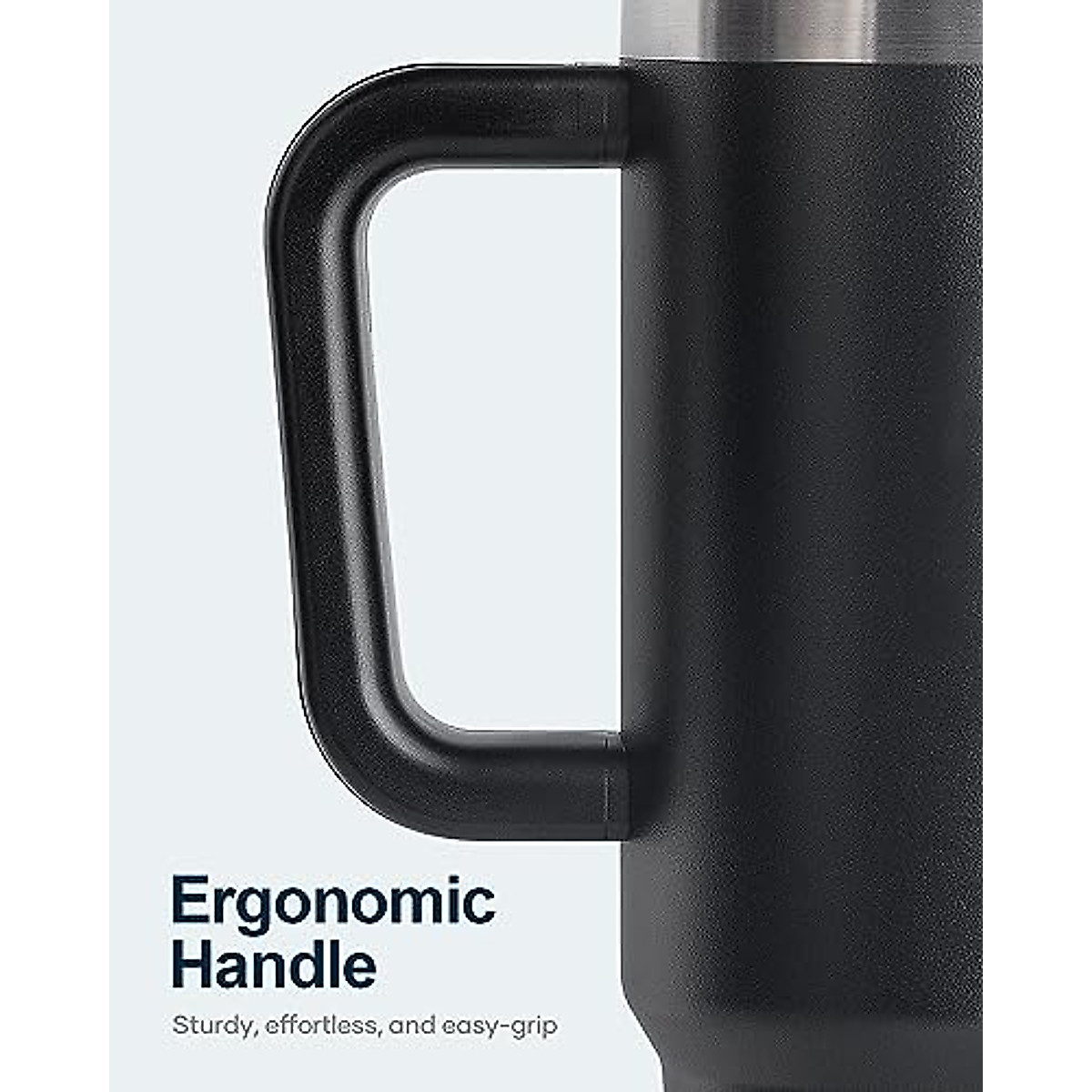 BUZIO 40oz Tumbler with Handle and Straw Lid, Stainless Steel Water Bottle Fits in Cup Holder, Insulated Tumbler Reusable Coffee Mug Travel Flask,Leak-Proof, Keep Cold for 24 Hrs/Hot for 12 Hrs, Black