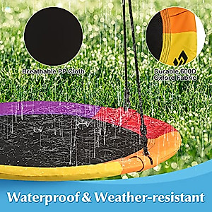 ARLIME 40" Saucer Tree Swing, Outdoor Swing Seat for Kids and Adults, Colourful Round Swing with Adjustable Ropes, Large Waterproof Disc Swing for Tree, Playground, Backyard