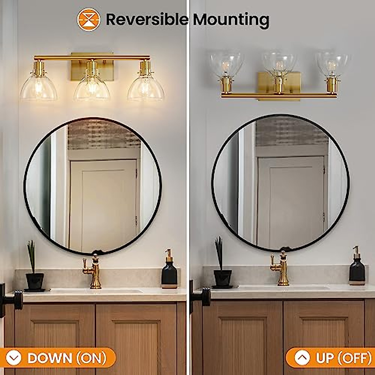 CCYCOL Gold Bathroom Light Fixtures - 3-Light Modern Bathroom Vanity Light Over Mirror with Clear Glass Shade, 22.4 Inch Bath Wall Sconce Lighting Brushed Gold Vanity Lights for Bathroom, Dressing