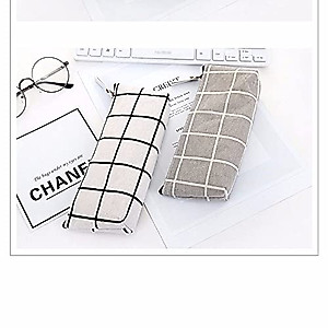 JINGYOU Pencil Bag, Solid Color Stationery Bag, Striped Grid Pen Pouch, Canvas Pencil Case, Kawaii Pencil Case for Students Office(Grey)