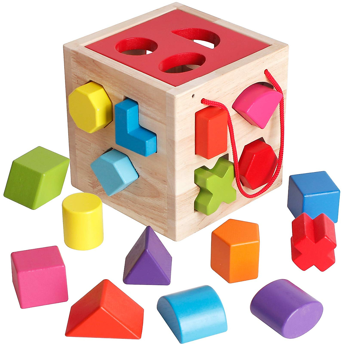 BESTAMTOY Shape Sorter Toy My First Wooden 12 Building Blocks Geometry Learning Matching Sorting Gifts Didactic Classic Toys for Toddlers Baby Kids 31 Years Old Up Fourteen Hole Toy
