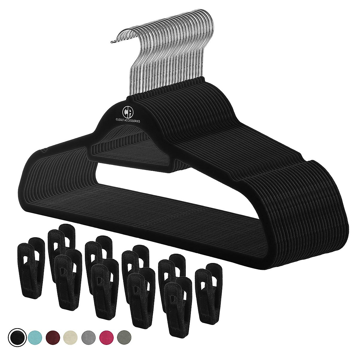 Closet Accessories, Velvet Hangers, Non-Slip Ultra Slim Space Saving Hanger, with notches, tie bar, and Swivel Hooks, 30 Pack, with Bonus 20 Matching Velvet Finger Clips. Blue (Aqua)