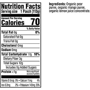 Plum Organics Stage 2 Organic Baby Food - Pear and Mango - 4 oz Pouch (Pack of 12) - Organic Fruit and Vegetable Baby Food Pouch