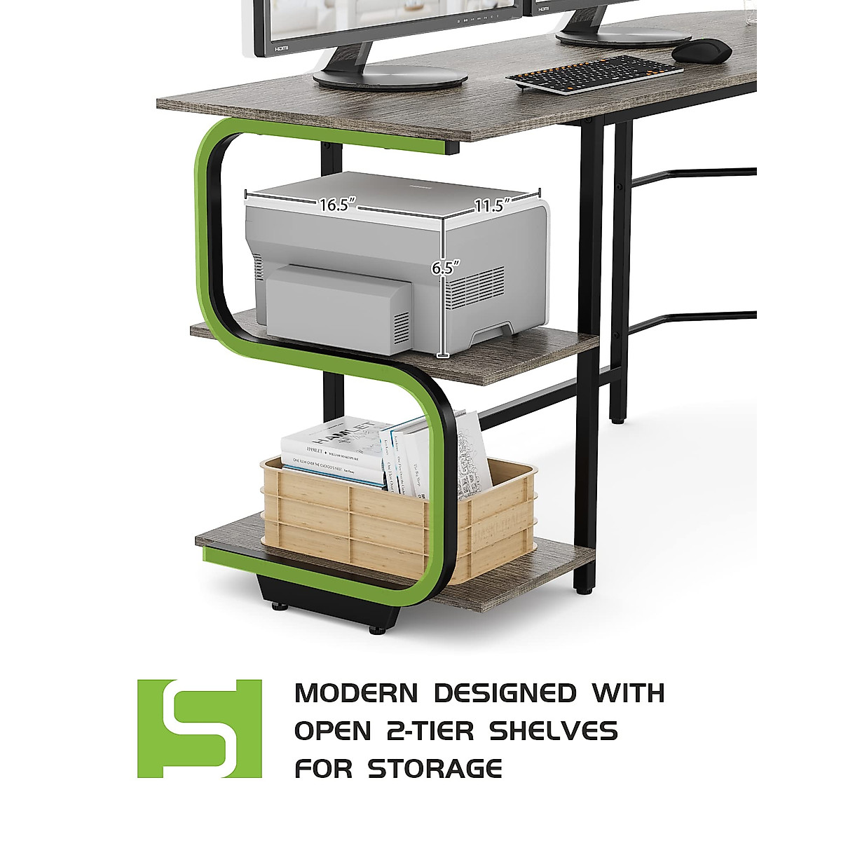 Teraves Reversible L Shaped Desk with Large Surface, 61 Inch Sturdy Corner Desk with Storage Shelves, Premium Office Computer Desk Workstation for Home Office Gaming