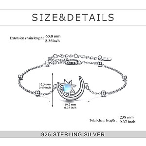 KQF Moon Star Bracelet for Women Sterling Silver Moonstone Crescent Moon Link Chain Bracelet Jewelry for Teen Girls Girlfriend