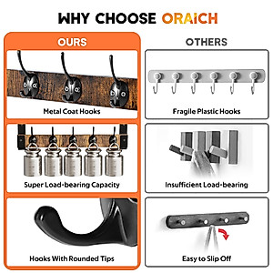 Oraich Wall Hooks with Shelf, Coat Rack Wall Mount, Shelf with Hooks for Coat Backpack Key Clothes Hanger, Wall Floating Shelf Hanging in Entryway, Living Room, Bathroom, Bedroom, Kitchen