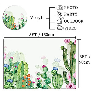 Watercolor Cactus Photography Backdrop Cactus Floral Birthday Photo Studio Background Vinyl 5x3ft Fiesta Cactus Themed Baby Shower Banner