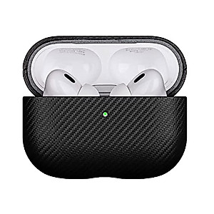 LOPIE Case (Not for AirPods Pro 1st Gen), Handmade AirPods Pro 2nd Generation Case Protective Cover, Carbon Fiber Style Vegan Leather Case for Men/Women - Black