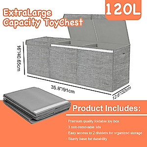 Extra Large Toy Box, Toy Storage Organizer with Lid, Oxford Fabric Collapsible Sturdy Toy Chest Bins Baskets for Livingroom,Playroom, Nursery, Bedroom, Closet (Light Grey)