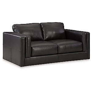 Signature Design by Ashley Amiata Modern Leather Match Loveseat with Non-skid Legs, Black