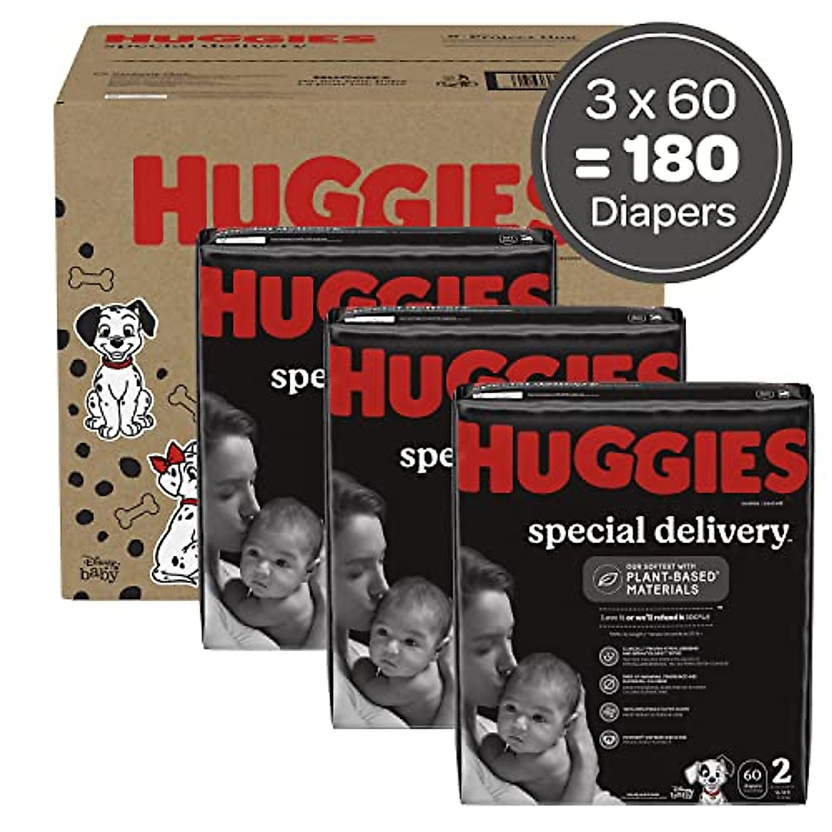 Hypoallergenic Baby Diapers Size 2 (12-18 lbs), Huggies Special Delivery, Fragrance Free, Safe for Sensitive Skin, 180 Count