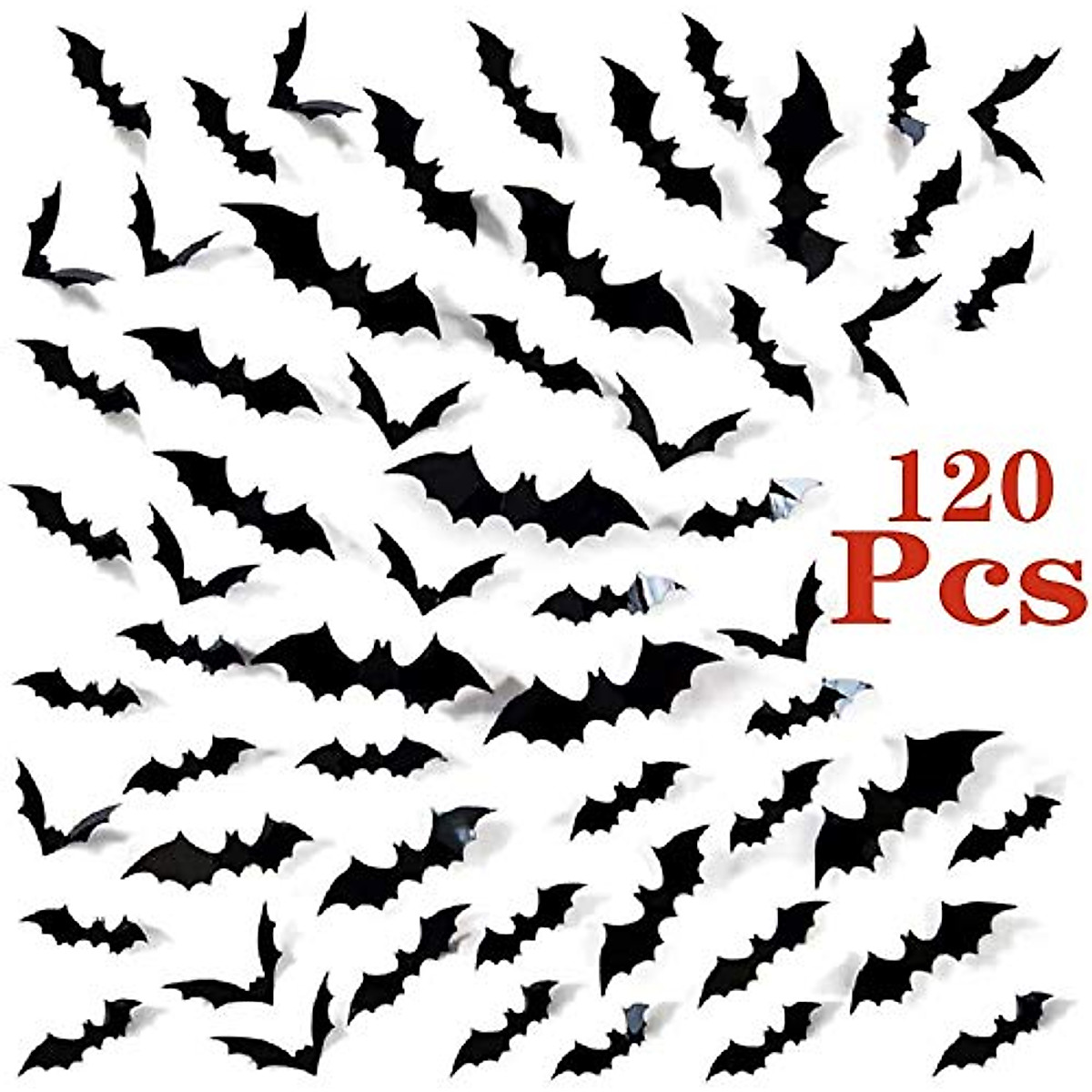 3D Bats Halloween Decoration.12Sizes Extra Large Black Bats Window Decal Wall Stickers Halloween Party Decoration Party Supplies-120PCS