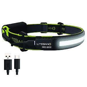 OPTIMAL VENTURES Liteband PRO 1000 Series Wide-Beam Adjustable Personal Headlamp, 210° Illumination, Battery-Powered, Fits Hard Hats and Helmets, LBP1000-L34CF, 1000 Lumens, Carbon Fiber