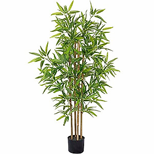 SOFTFLAME 4ft Bamboo Artificial Tree, Faux Bamboo Plant, Real Touch Technology, Artificial Plant with 4 Trunks, Ideal for Home Office Indoor Decoration